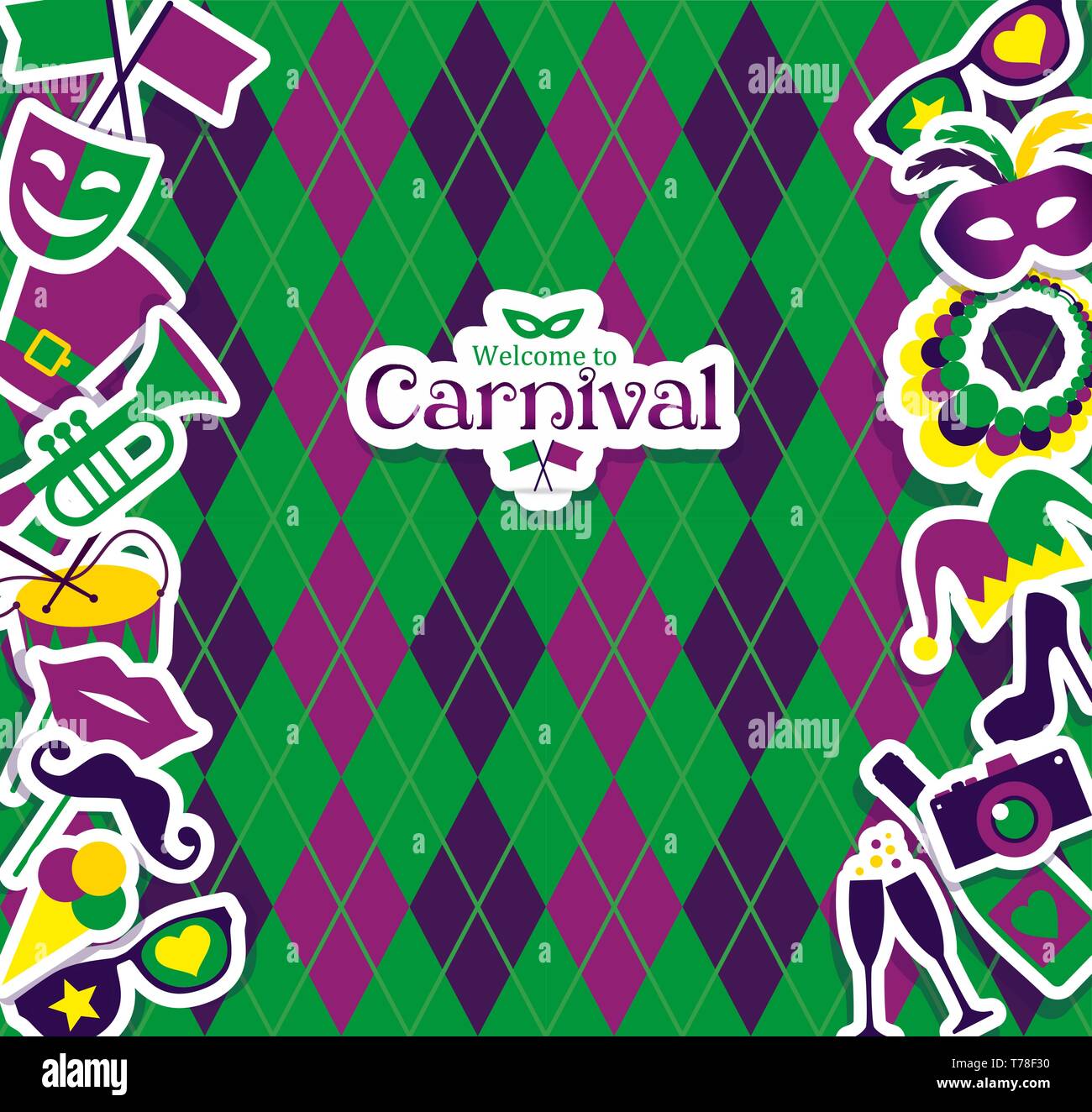 Bright vector carnival icons and sign Welcome to Carnival Stock Vector ...