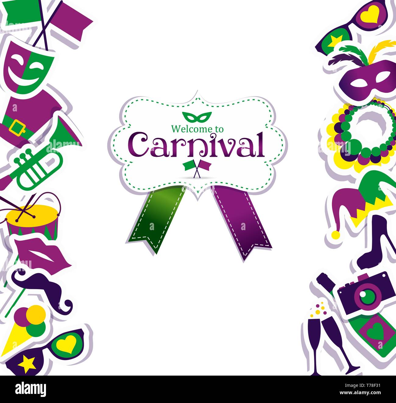 Bright vector carnival icons and sign Welcome to Carnival Stock Vector ...
