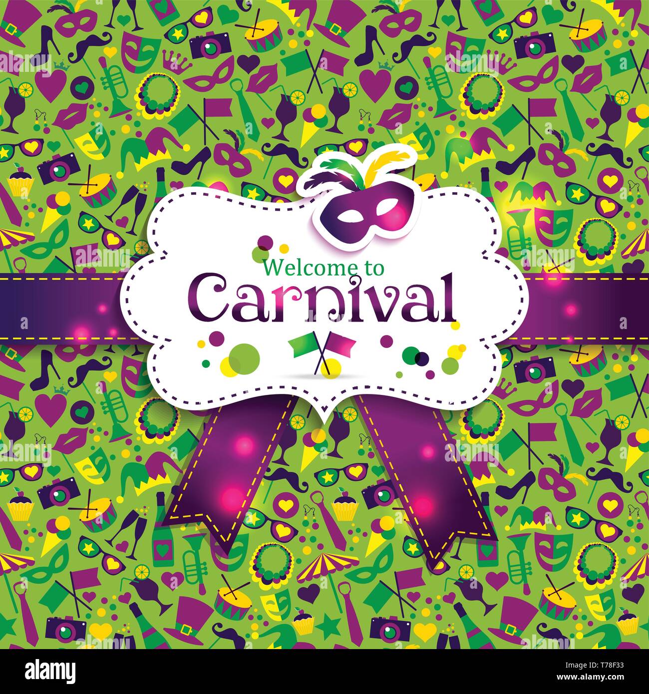 Bright vector carnival seamless texture and sign Welcome to Carnival ...