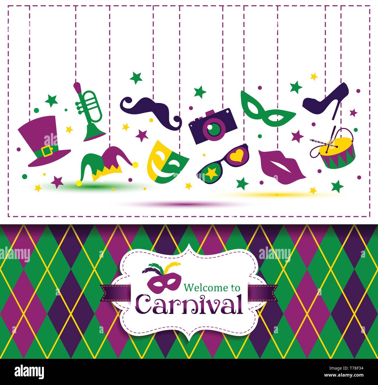 Bright vector carnival seamless texture and sign Welcome to Carnival ...