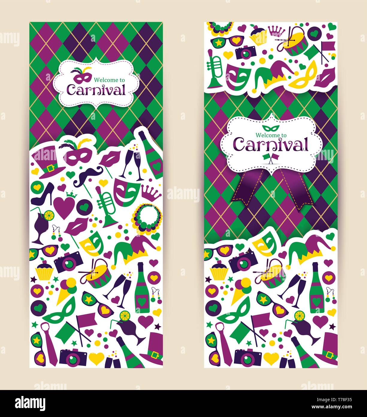 Bright vector carnival banners and sign Welcome to Carnival Stock ...