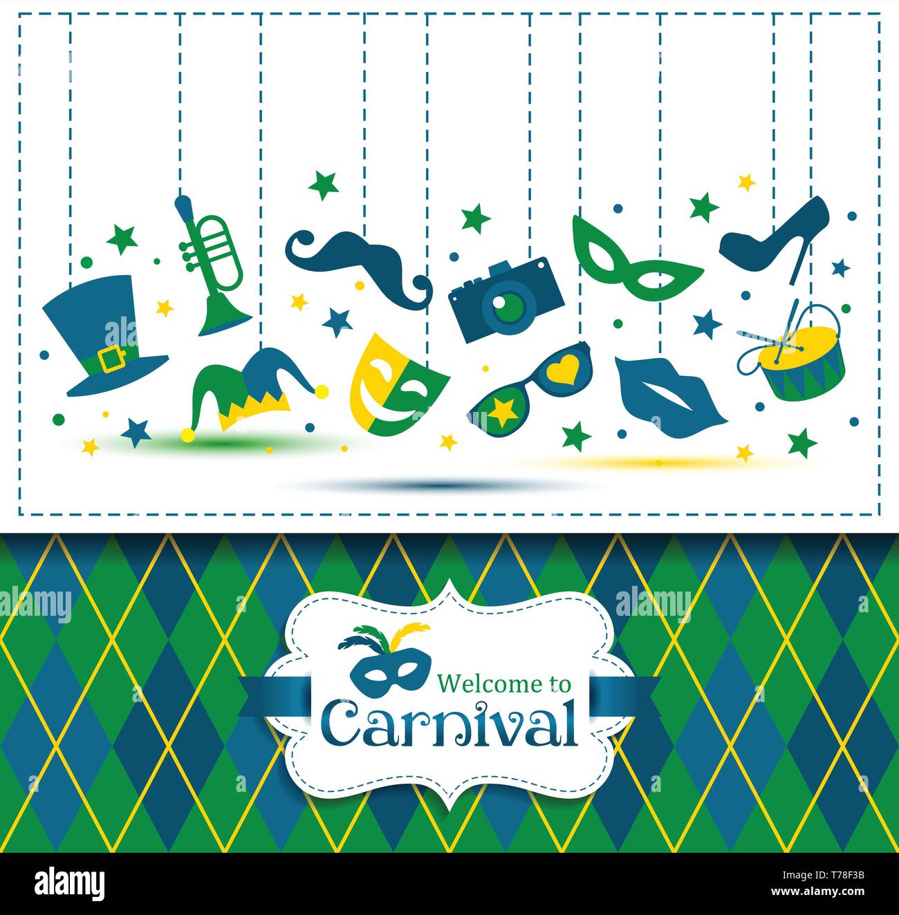 Bright vector carnival illustration and sign Welcome to Carnival Stock ...