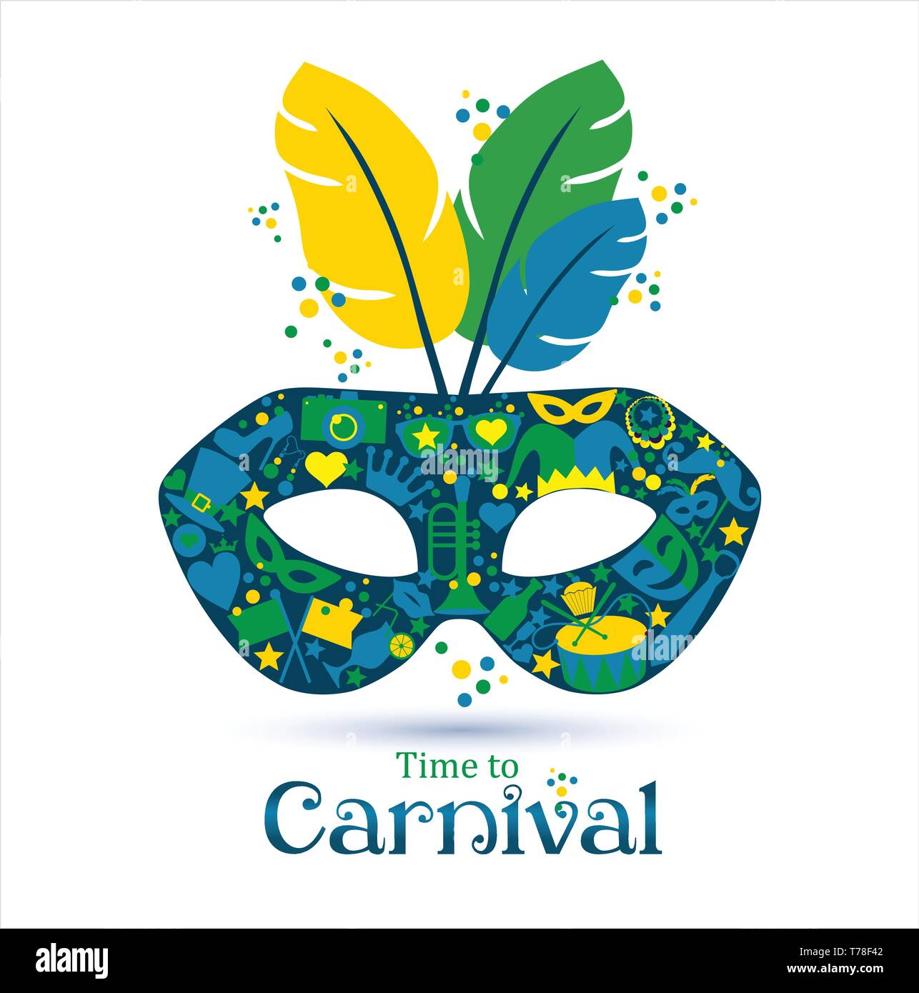 Bright vector carnival icons mask and sign Time to Carnival! Stock ...