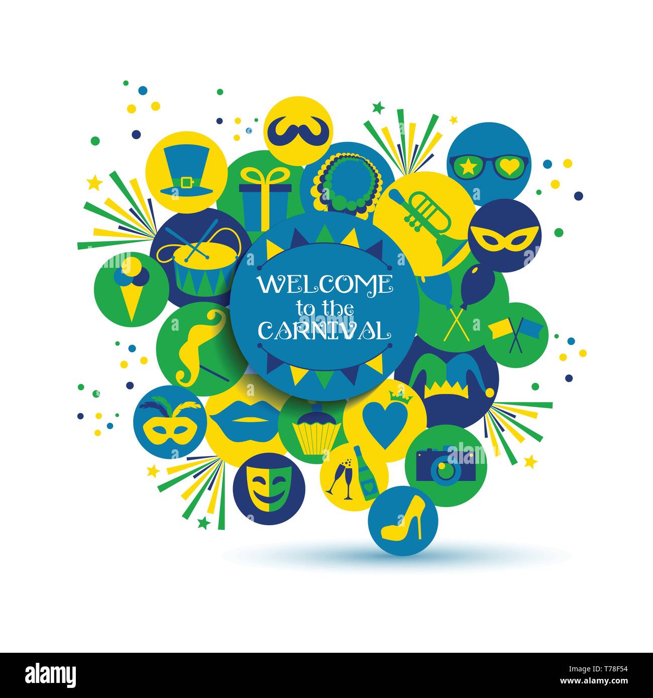Carnival vector illustration of celebration flat icons Stock Vector ...