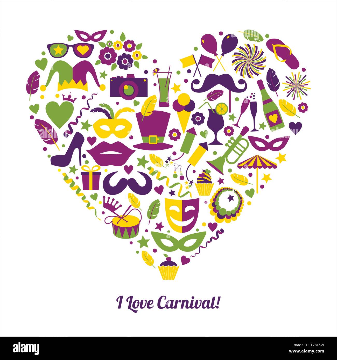 Carnival vector illustration in heart. I love Carnival! Stock Vector ...