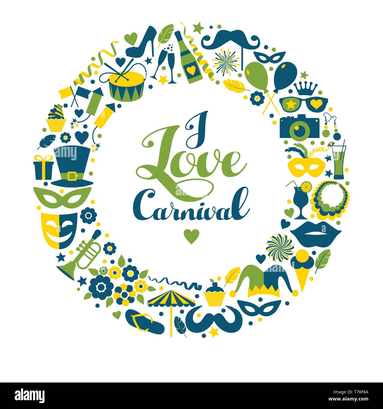Carnival vector illustration in circle wreath ornament Stock Vector ...