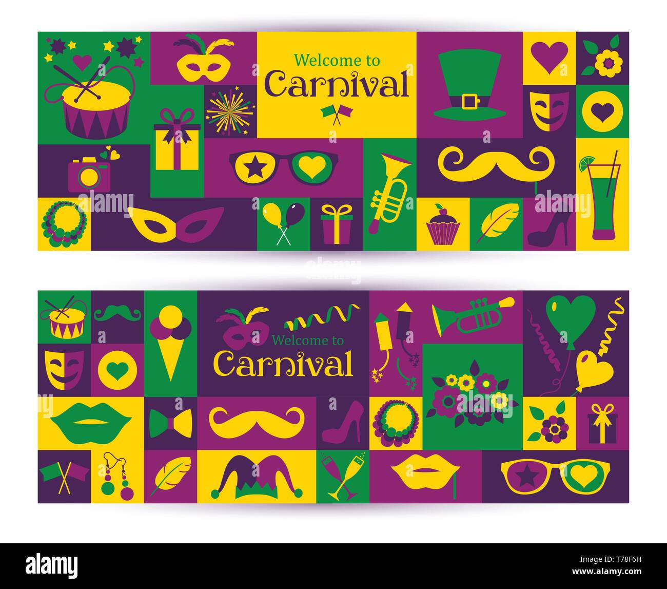 Bright vector carnival banners and sign Welcome to Carnival. Retro ...