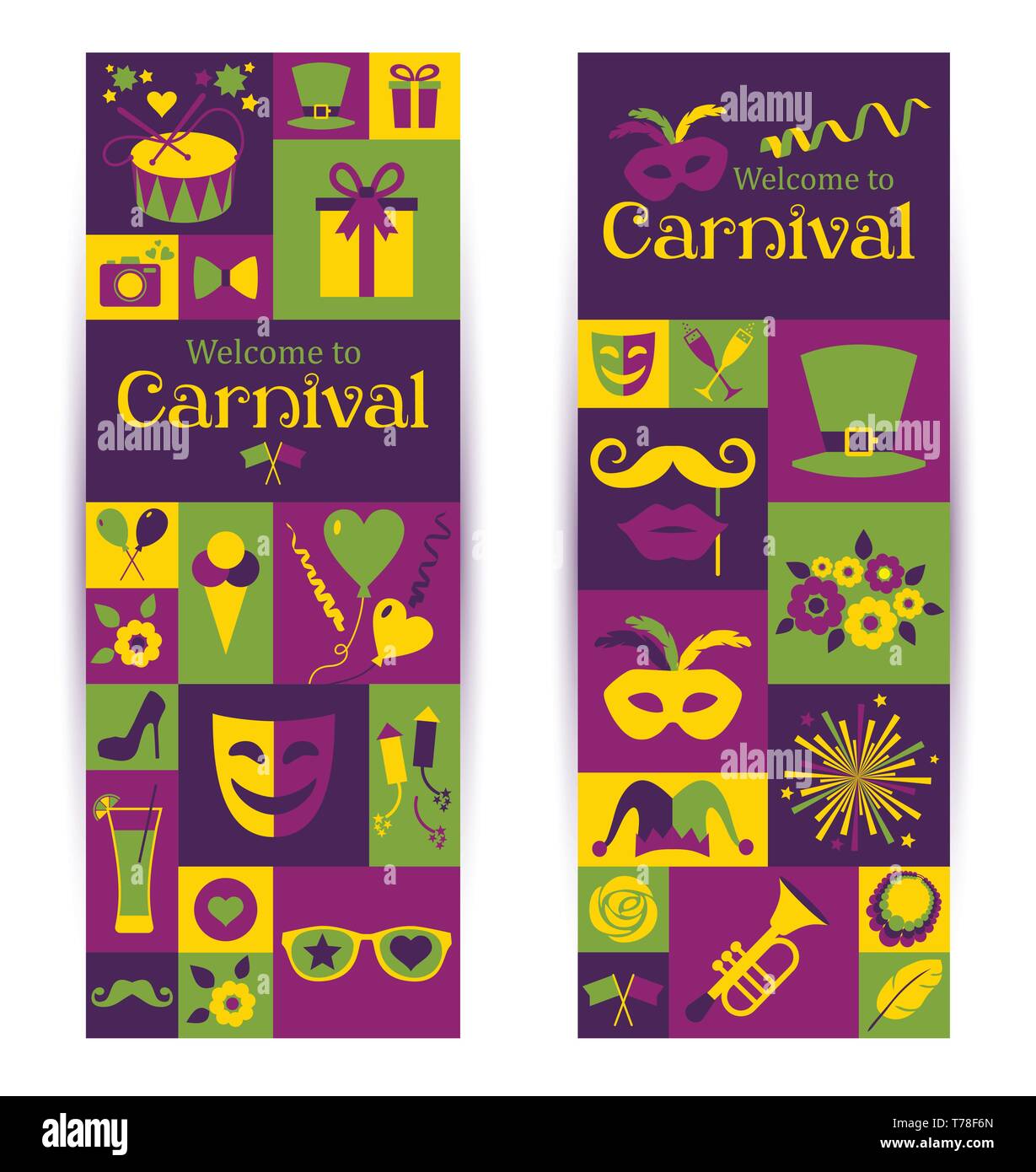 Bright vector carnival banners and sign Welcome to Carnival. Retro ...