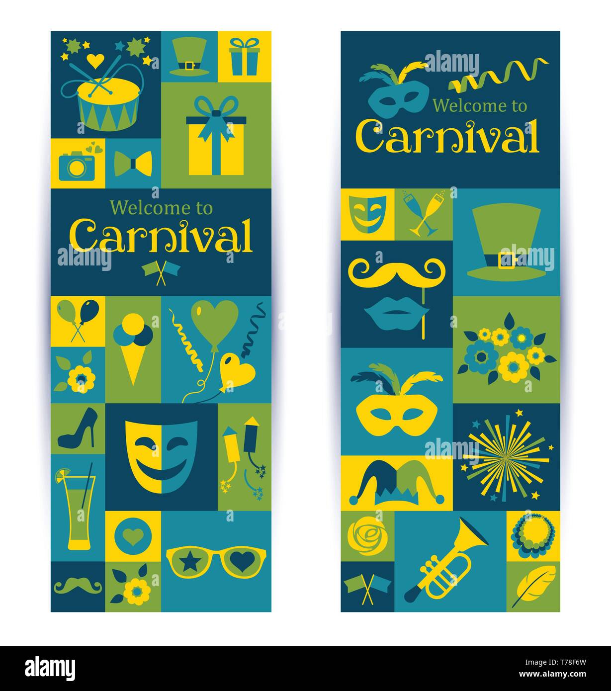 Bright vector carnival banners and sign Welcome to Carnival. Retro ...