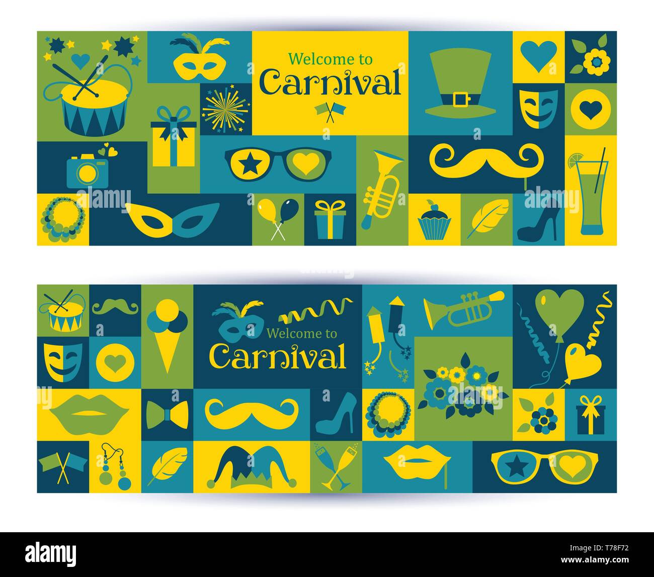 Bright vector carnival banners and sign Welcome to Carnival. Retro ...