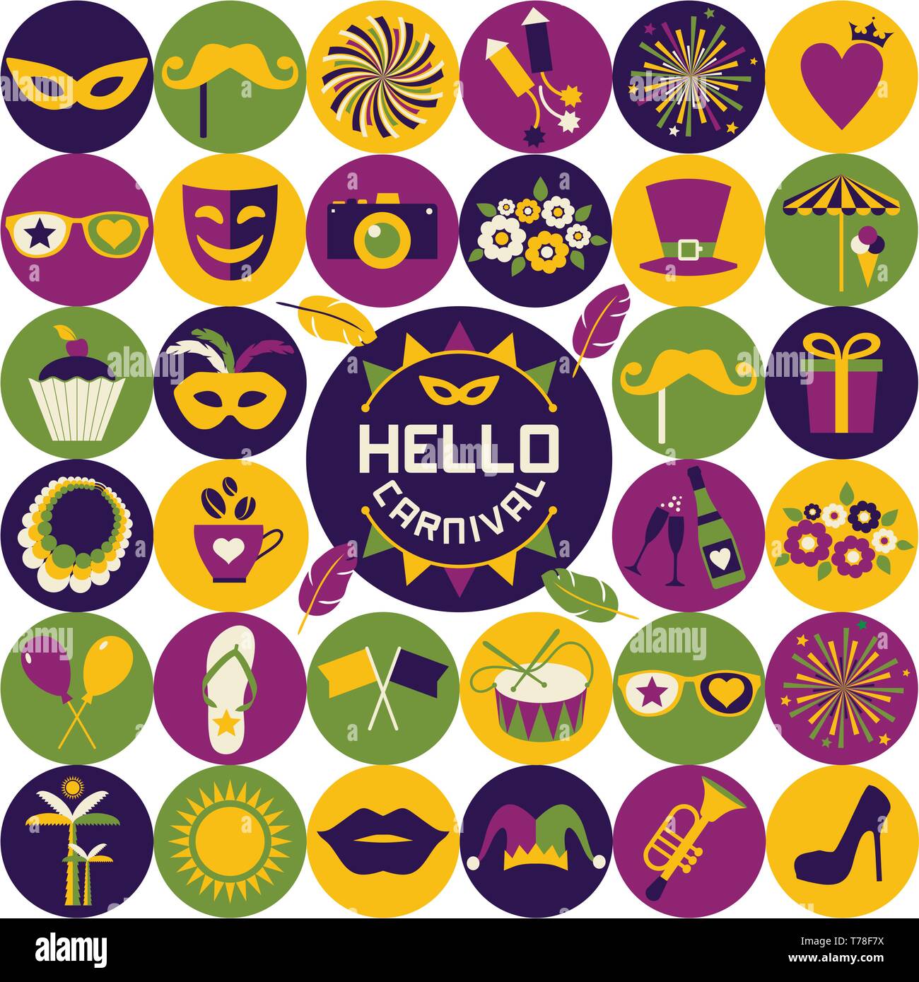 Bright vector carnival icons. Color icons in cirlles Stock Vector Image ...