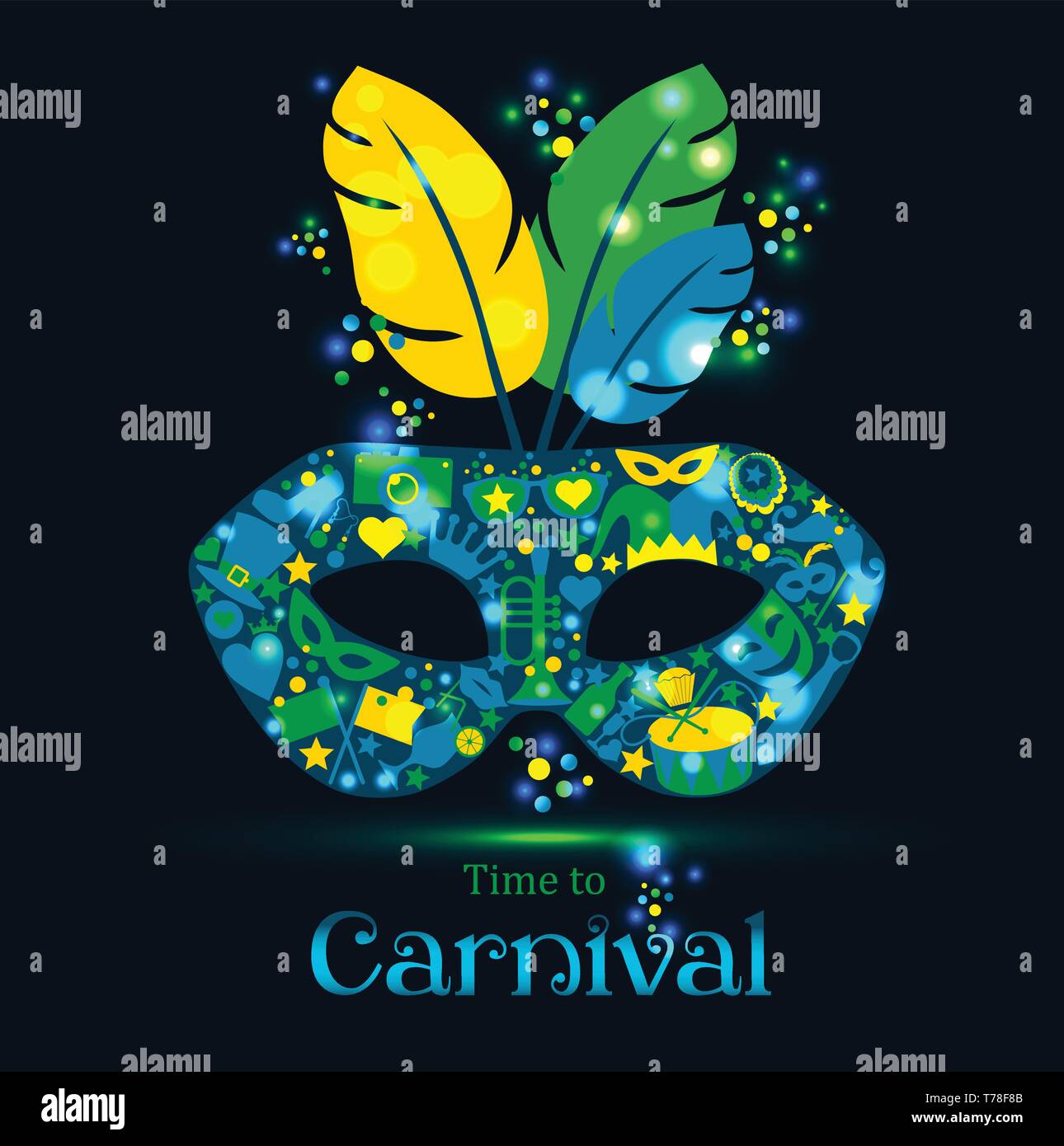 Bright vector carnival icons mask and sign Time to Carnival Stock ...
