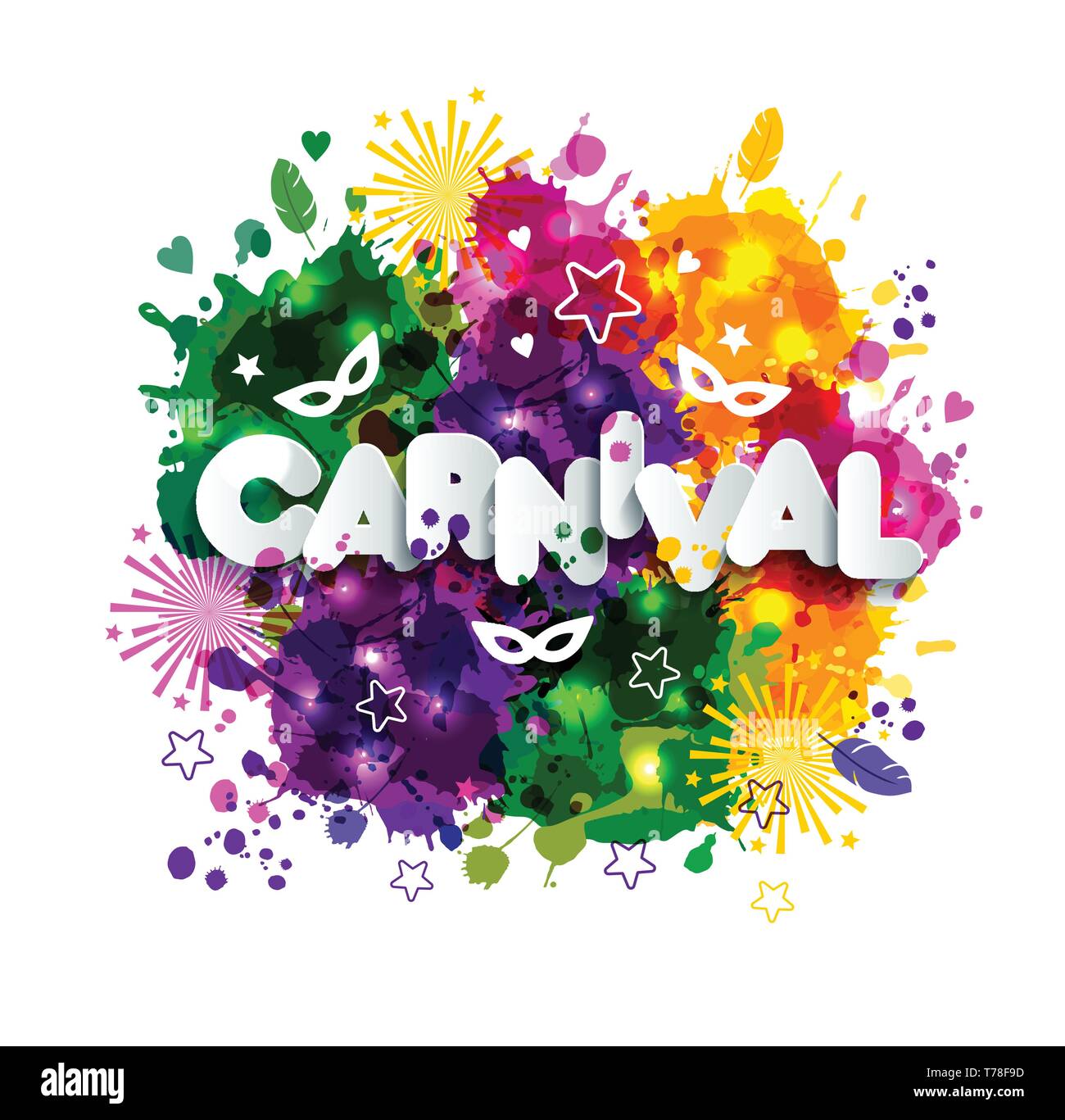 Illustration of Carnival Mardi Gras on multicolors watercolor stains ...