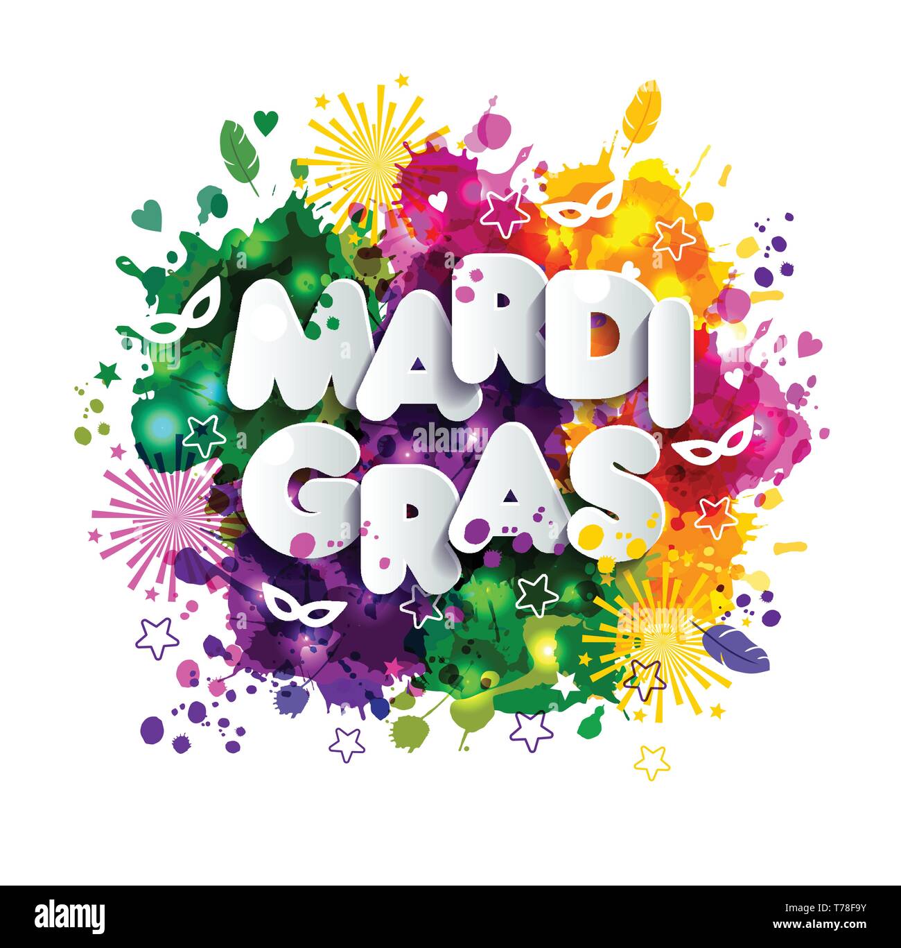 Illustration of Carnival Mardi Gras on multicolors watercolor stains ...