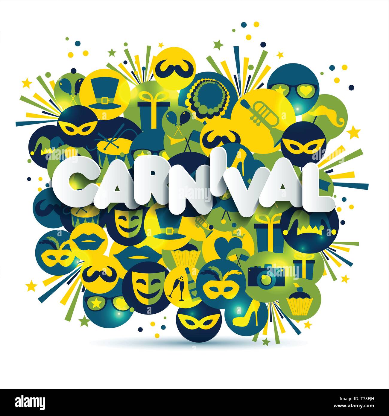 Bright vector carnival and sign Carnival illustration on multicolors ...