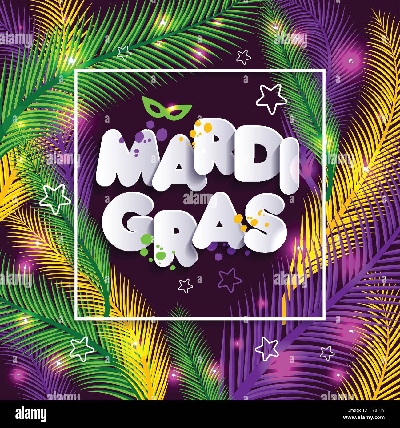 Illustration of Carnival Mardi gras on multicolors feathers,colors of ...