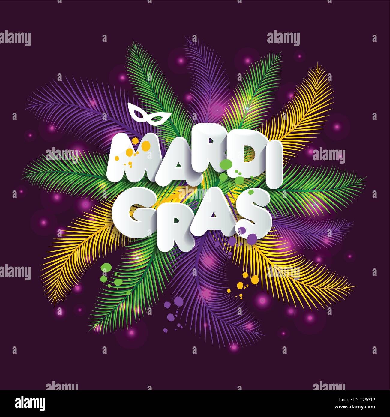 Illustration of Carnival Mardi gras on multicolors feathers,colors of ...