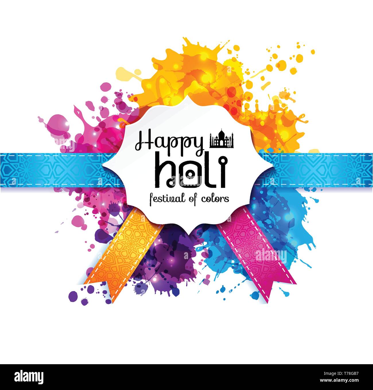 Happy holi blur abstract banner with hand drawn sign color and medal ...