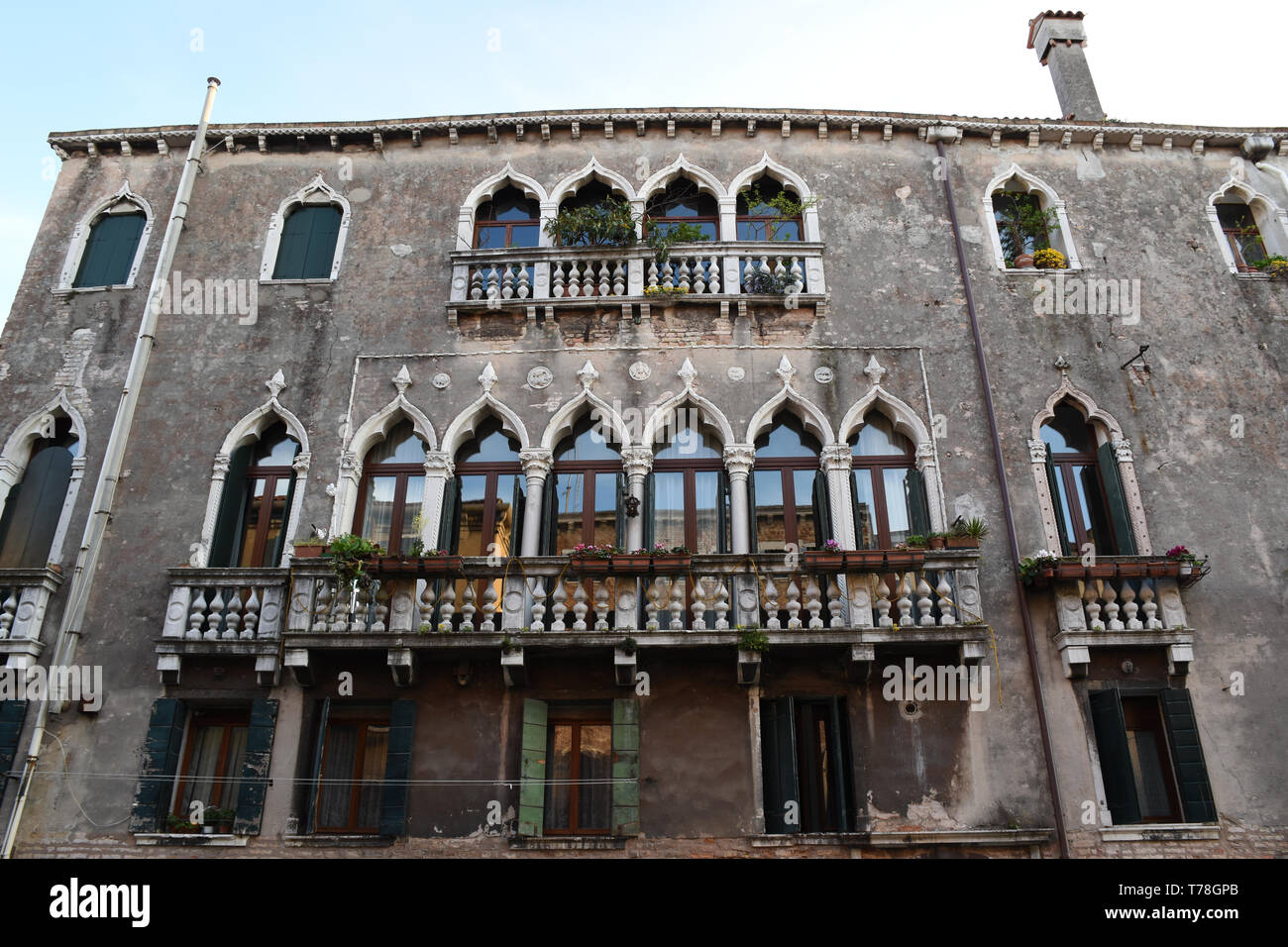 Venice, Italy - April 17, 2019: Buildings with venetian gothic ...