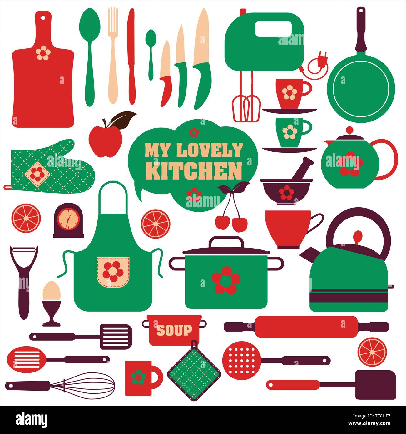 Kitchen icons set of tools. Color vector backround Stock Vector Image ...