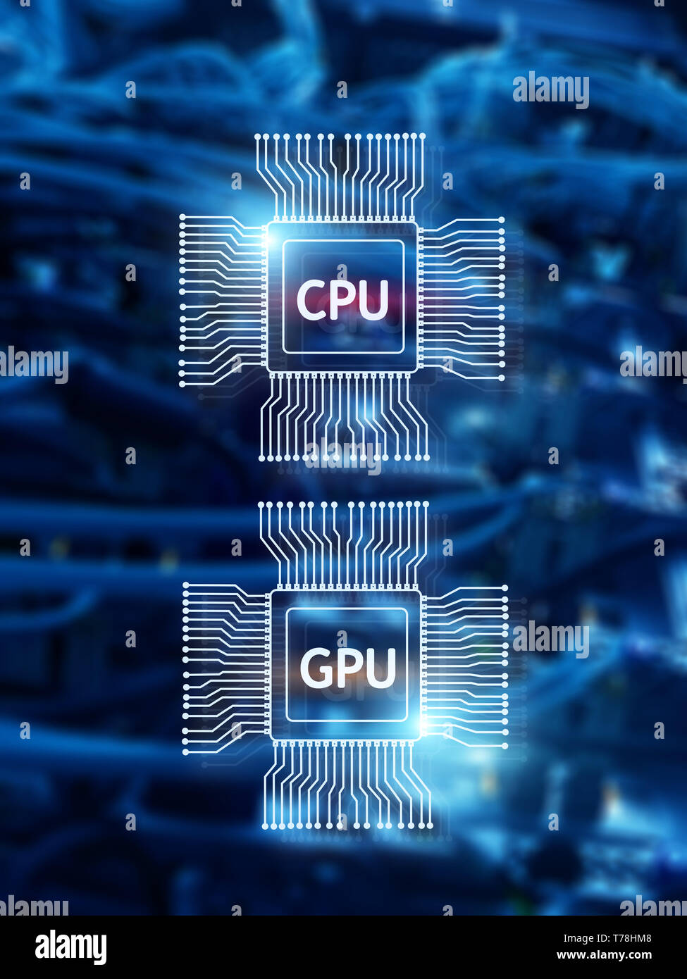 CPU and GPU Processor Chip over digital datacenter background Stock ...