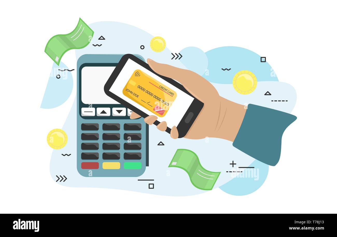 Flat illustration of the payment terminal. Vector pos terminal confirms ... Flat illustration of the payment terminal. Vector pos terminal confirms ...