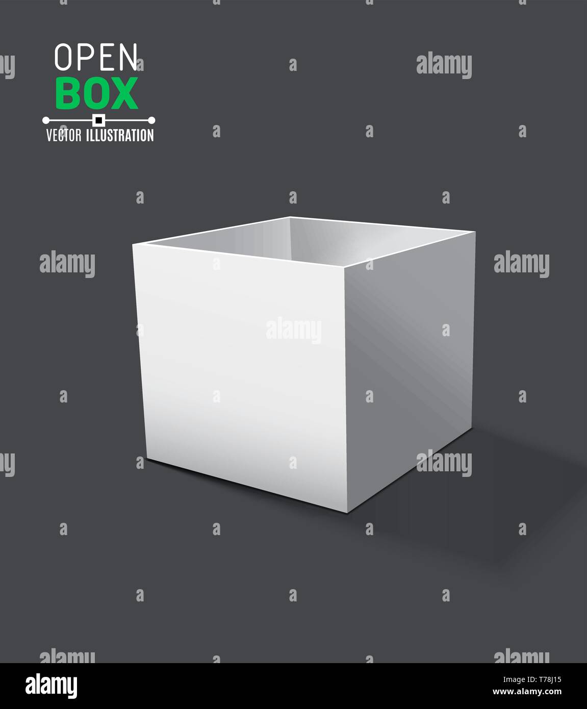 Grey open box with realistic shadows on dark background. Vector ...
