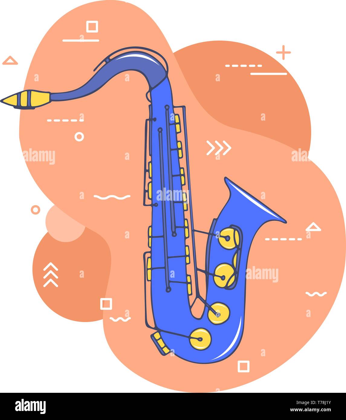 Hand drawn saxophone in lines. Wind musical instrument. Flat vector ...
