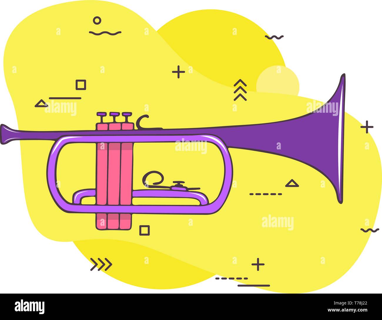 Hand drawn trumpet in lines. Wind musical instrument. Flat vector hand ...