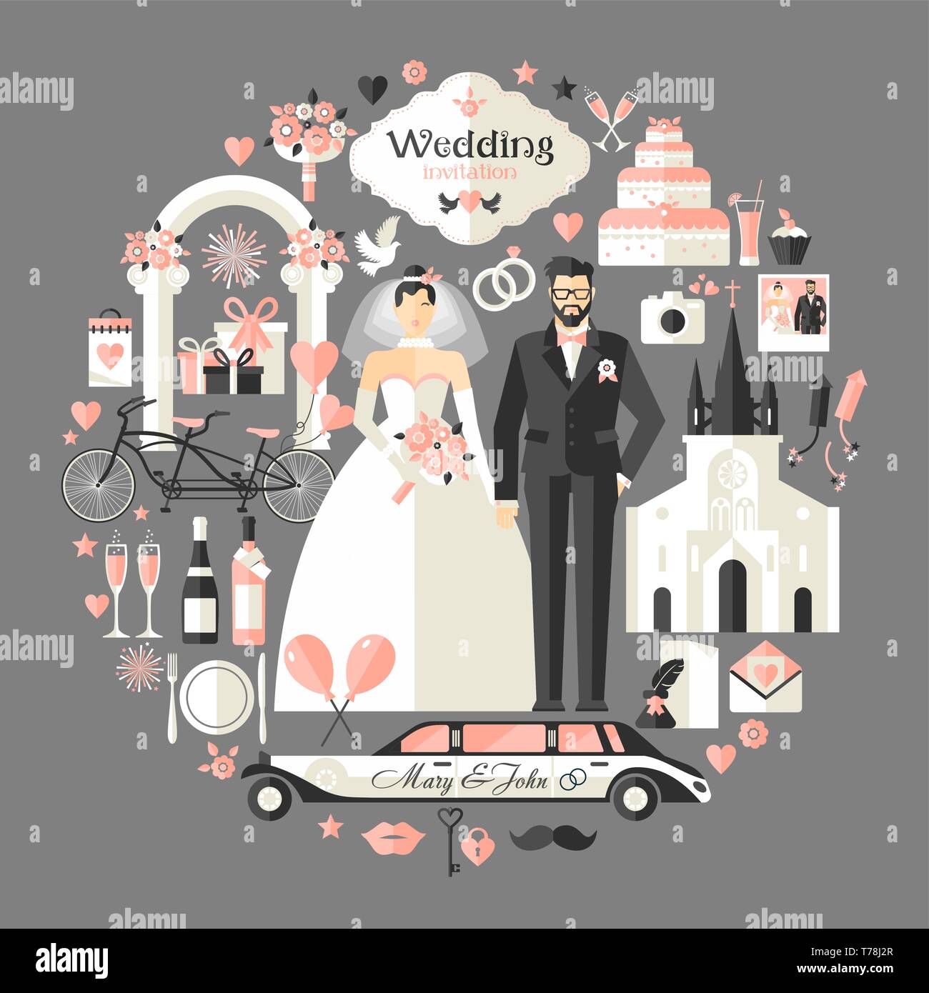 Wedding Symbols Marriage Cartoon Wedding Elements. Romantic Party