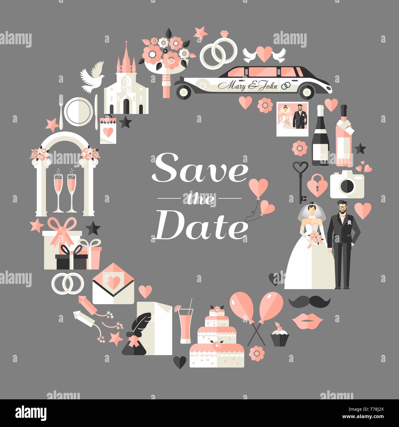 Wedding symbols set. Flat icons for your wedding design Stock Vector ...