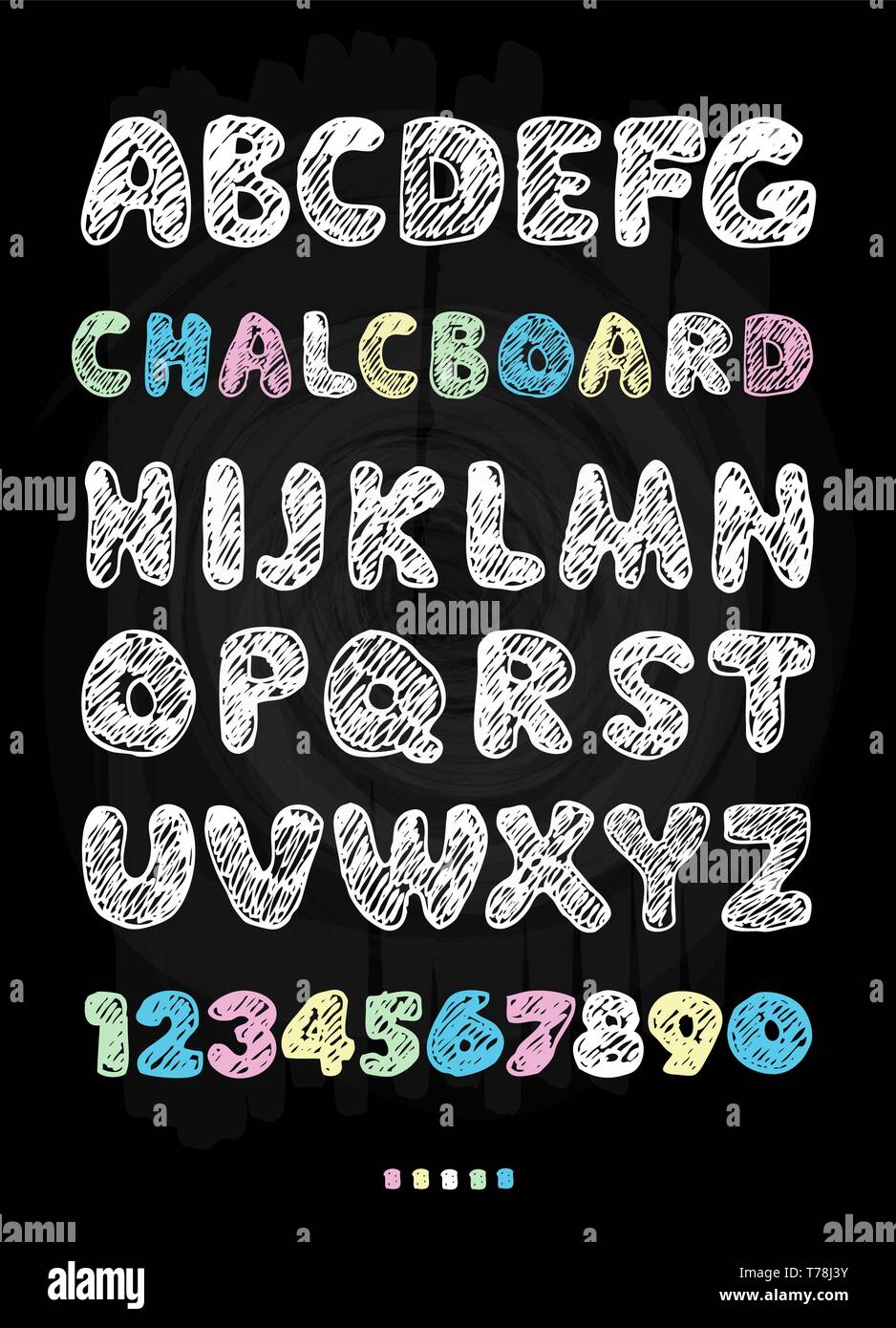 Chalkboard font. Hand draw alphabet. Vector illustration on black ...