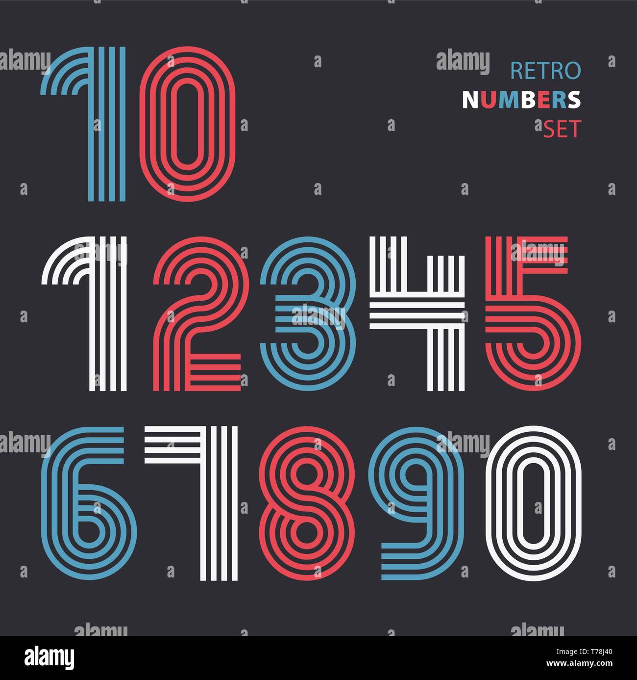 Retro stripes funky numbers set,trendy elegant retro style design ...