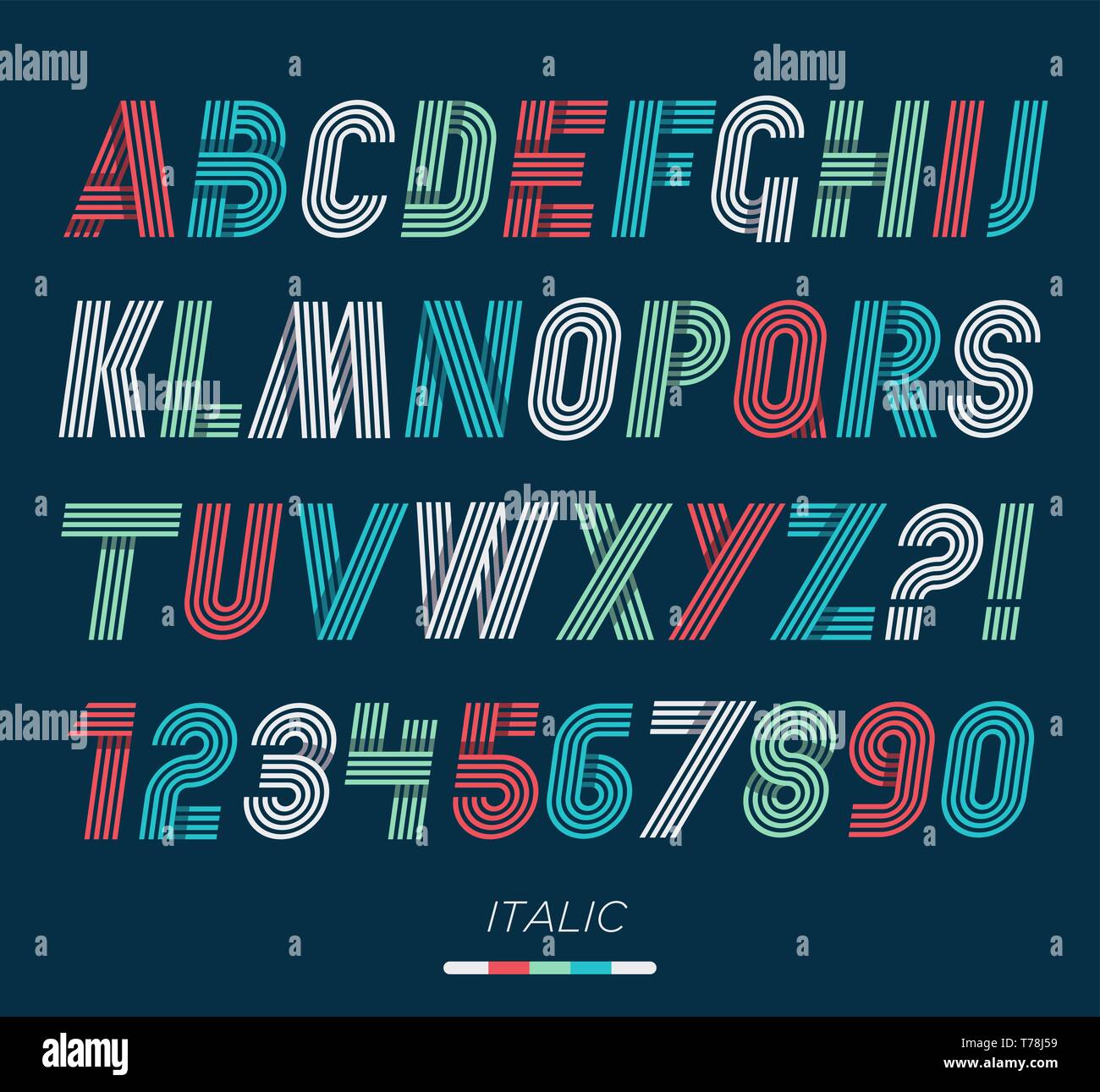 Retro stripes funky fonts set,trendy elegant retro style design. Vector ...