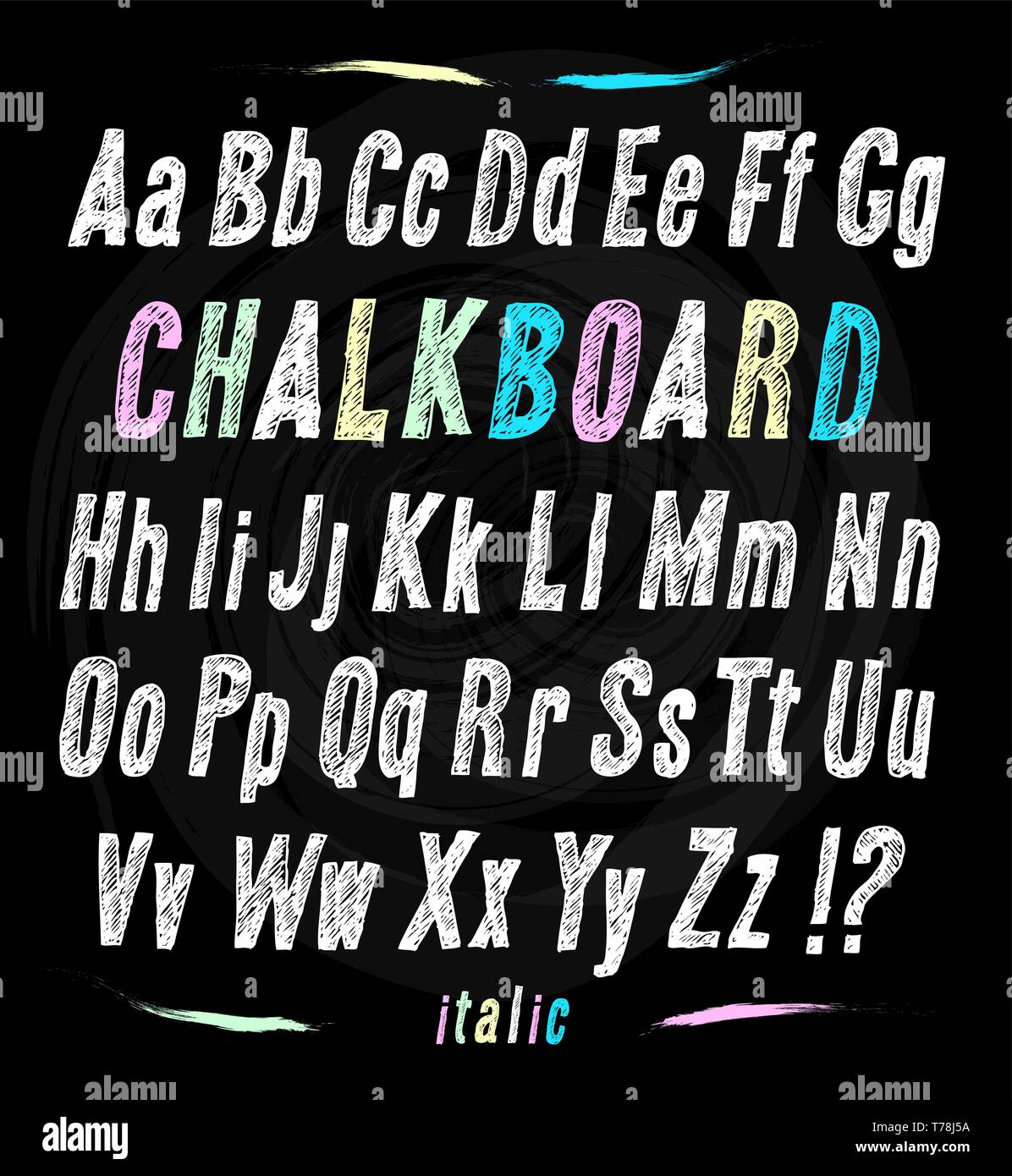 Chalkboard font. Hand draw alphabet. Vector illustration on black ...