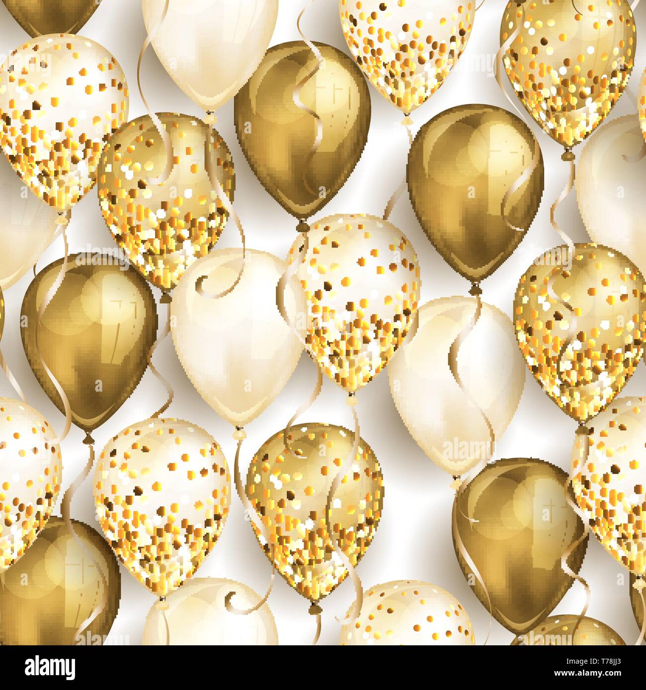 Seamless pattern made of shiny gold realistic 3D helium balloons for ...