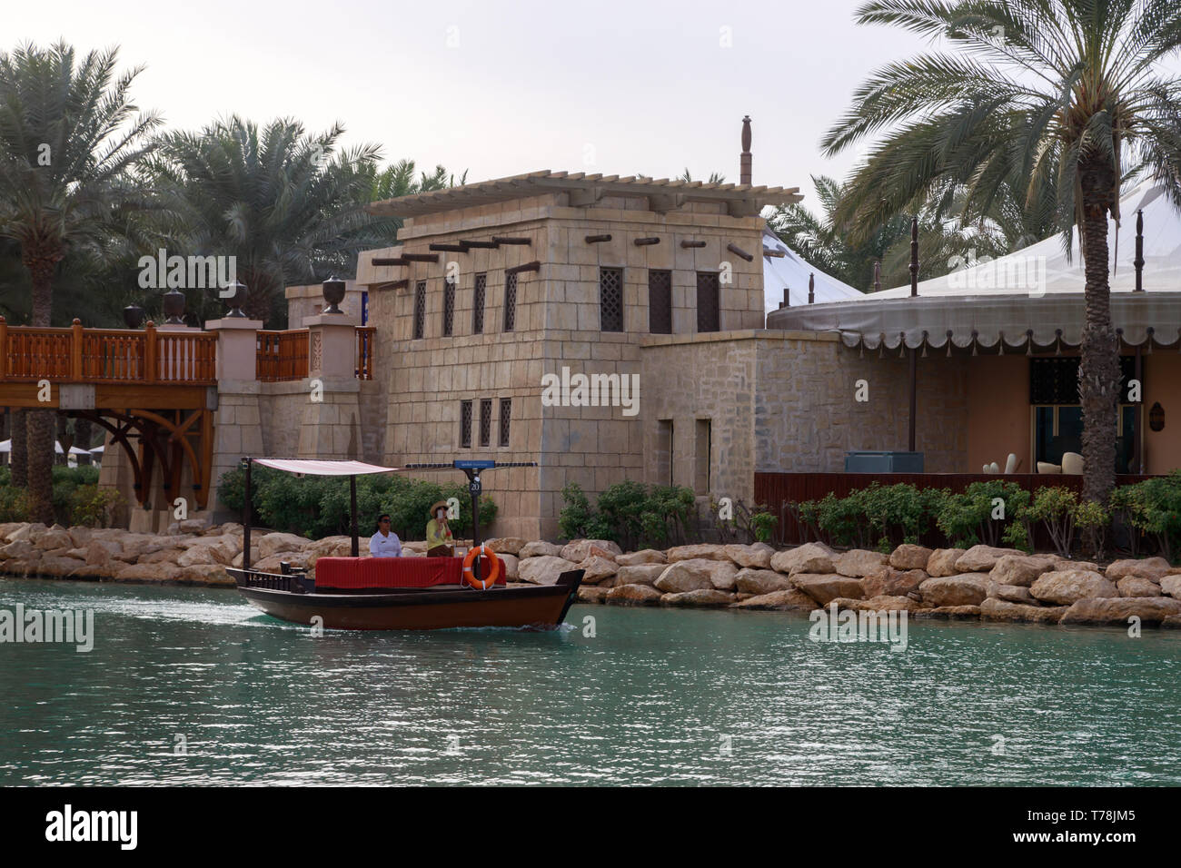 DUBAI, UAE, JANUARY 13, 2019: Traditional wooden arab boat with ...