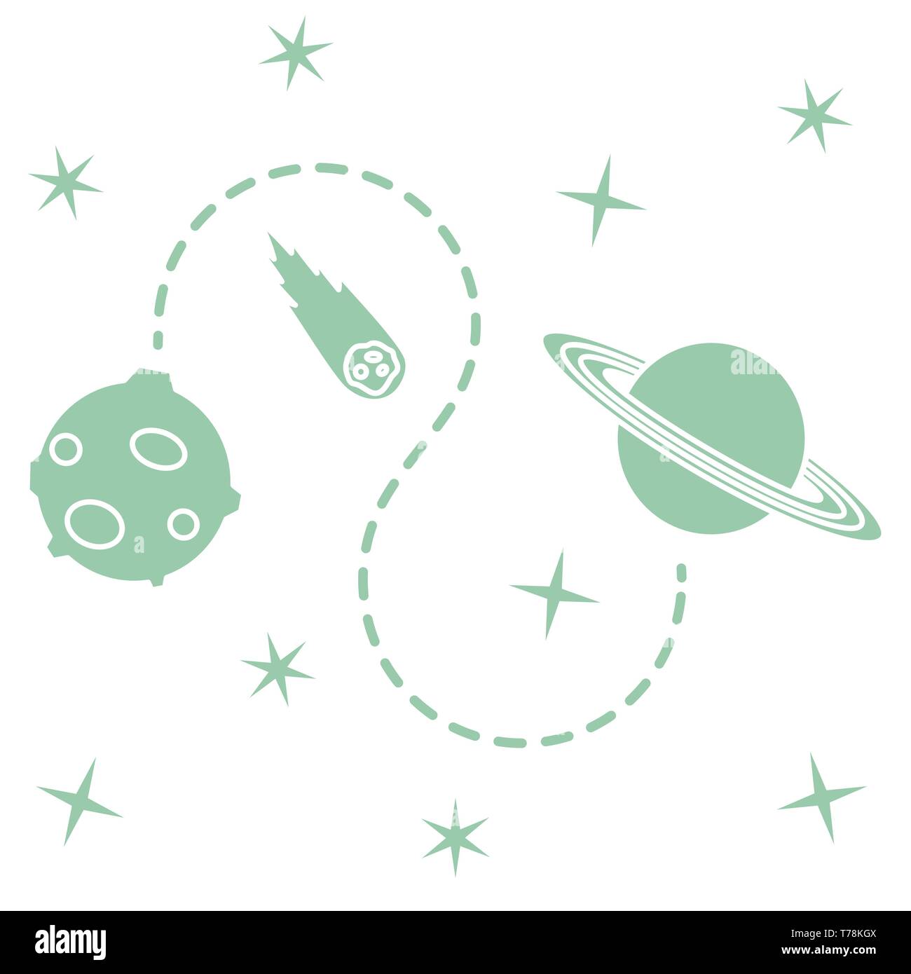 Vector illustration with planets, meteorite, stars. Space exploration ...