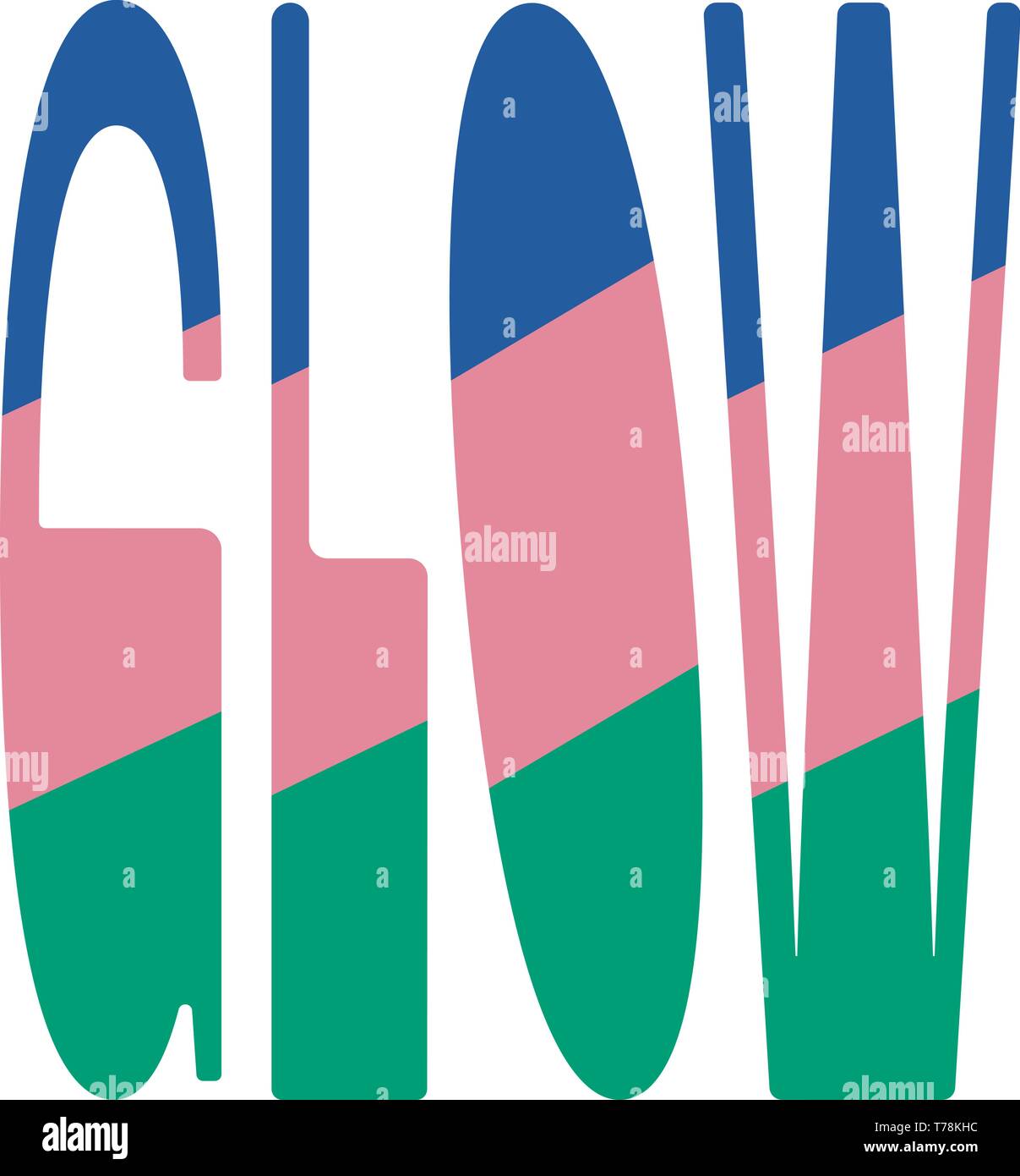 Glow - inscription. Colored inscription, 3 colours. Hand drawing ...