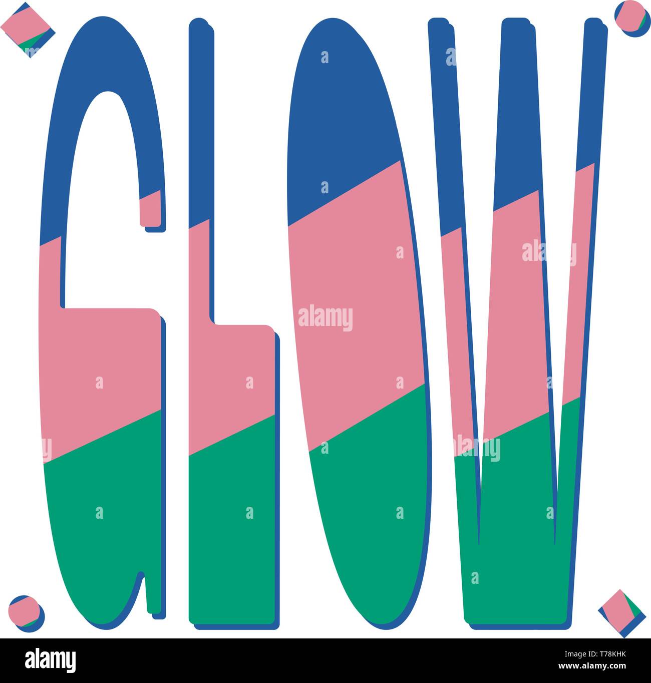 Glow - inscription, squares and circles. Colored inscription, 3 colours ...