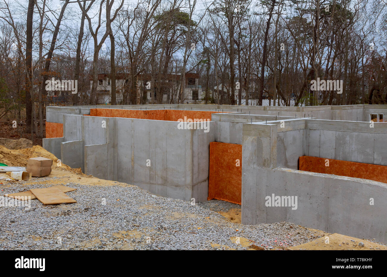 Foundation of concrete construction works in new homes unfinished ...