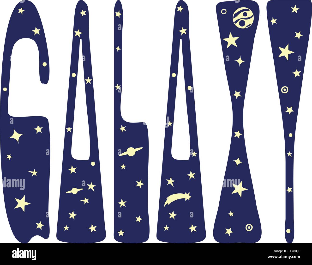 Galaxy. Blue inscription on a white background. Letters with space ...