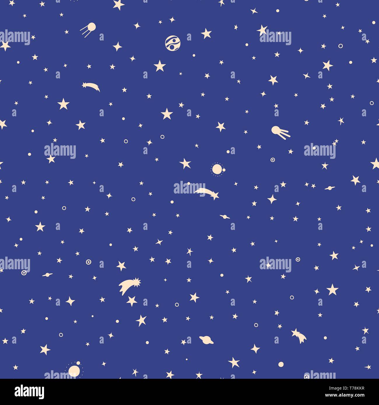 Space. Seamless pattern. Hand drawing. Hand-drawn space objects: stars ...