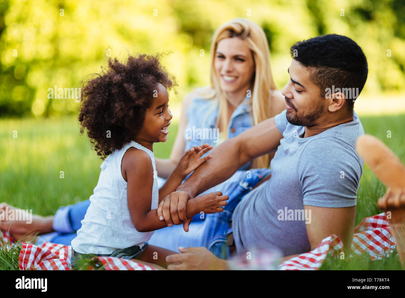 Happy family having fun time on picnic Stock Photo - Alamy