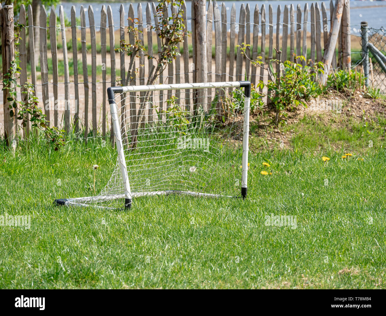 Image of children toy football goal in the garden Stock Photo - Alamy