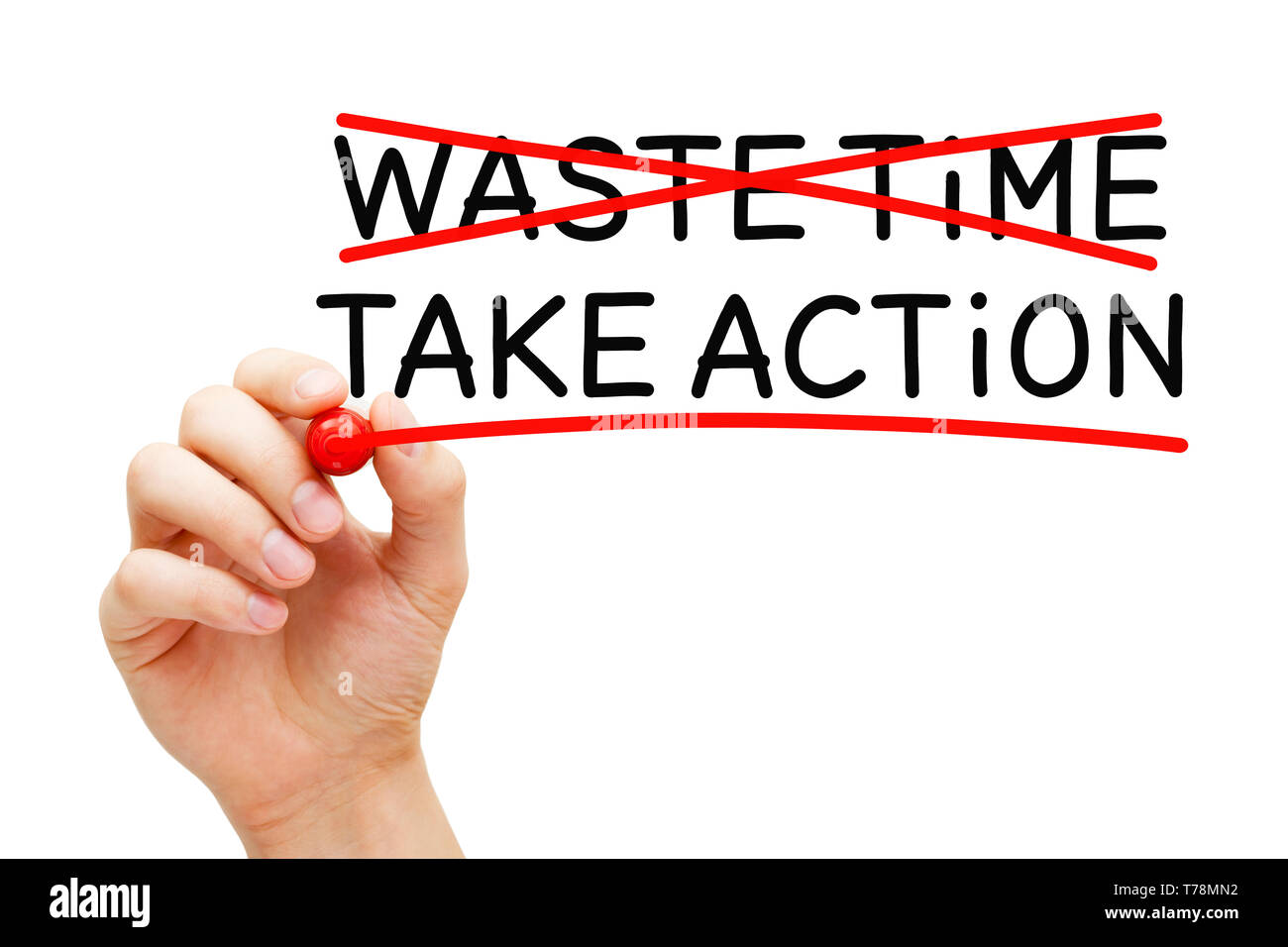 Hand writing a concept about not Wasting Time and Taking Action with ...