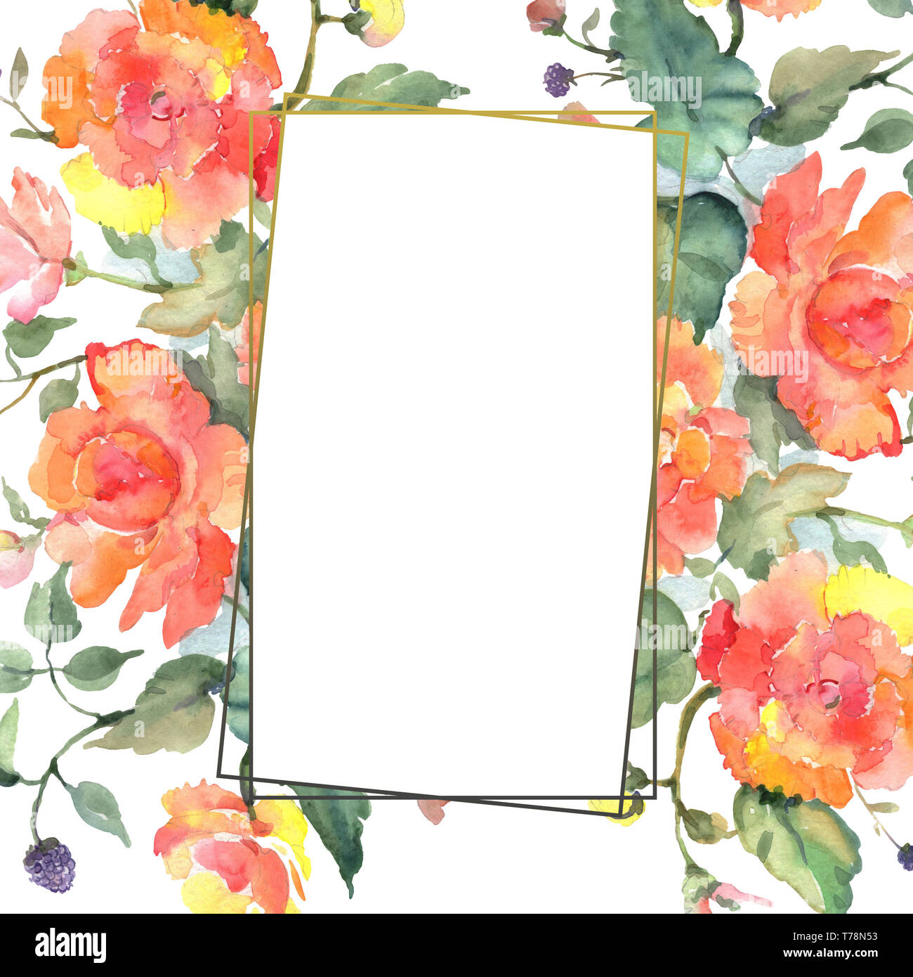 Orange rose bouquet floral botanical flowers. Watercolor background ...