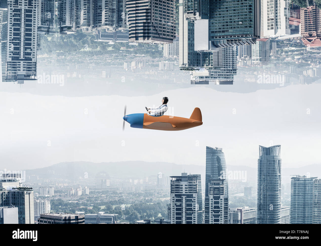 Aircraft pilot in leather helmet sitting in cabin Stock Photo - Alamy