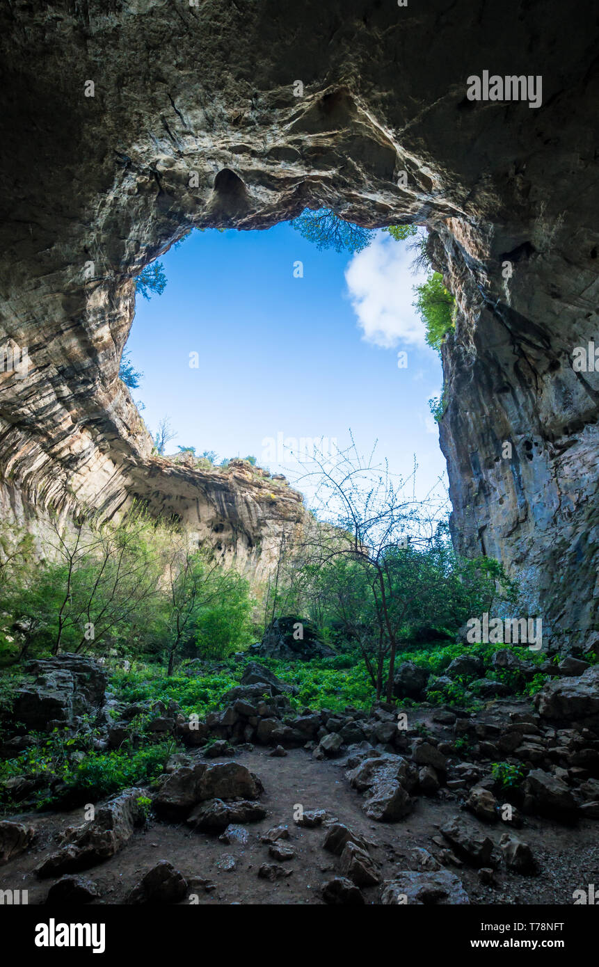 Prohodna cave, Bulgaria. It is nown as God's eyes. Located near ...