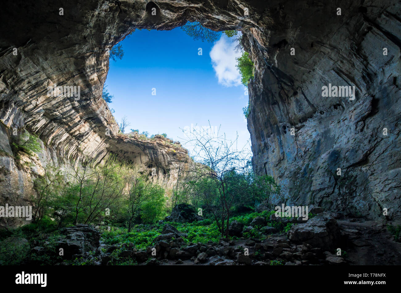 Prohodna cave, Bulgaria. It is nown as God's eyes. Located near ...